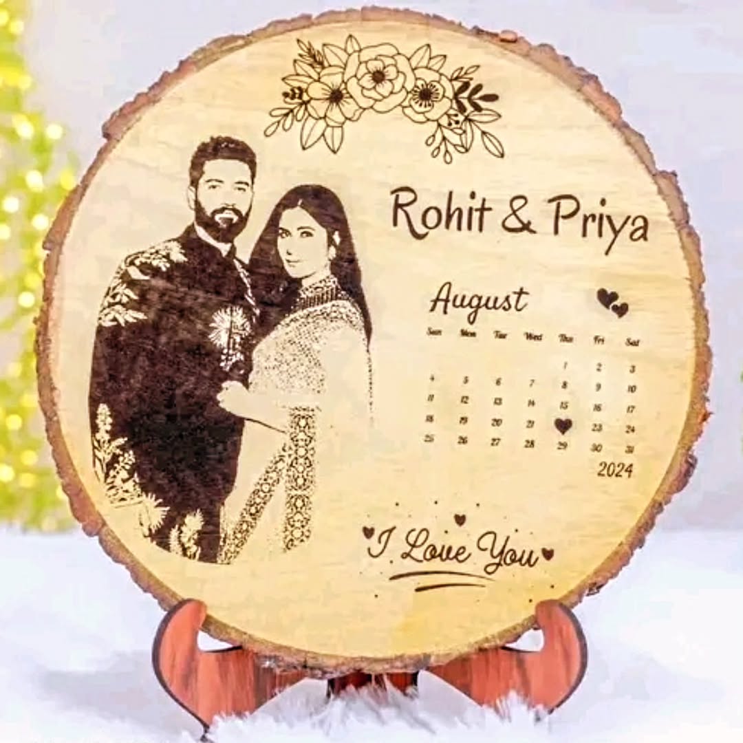 Wooden Slice engraved photo frame with occasion date & Calender – Giftz ...